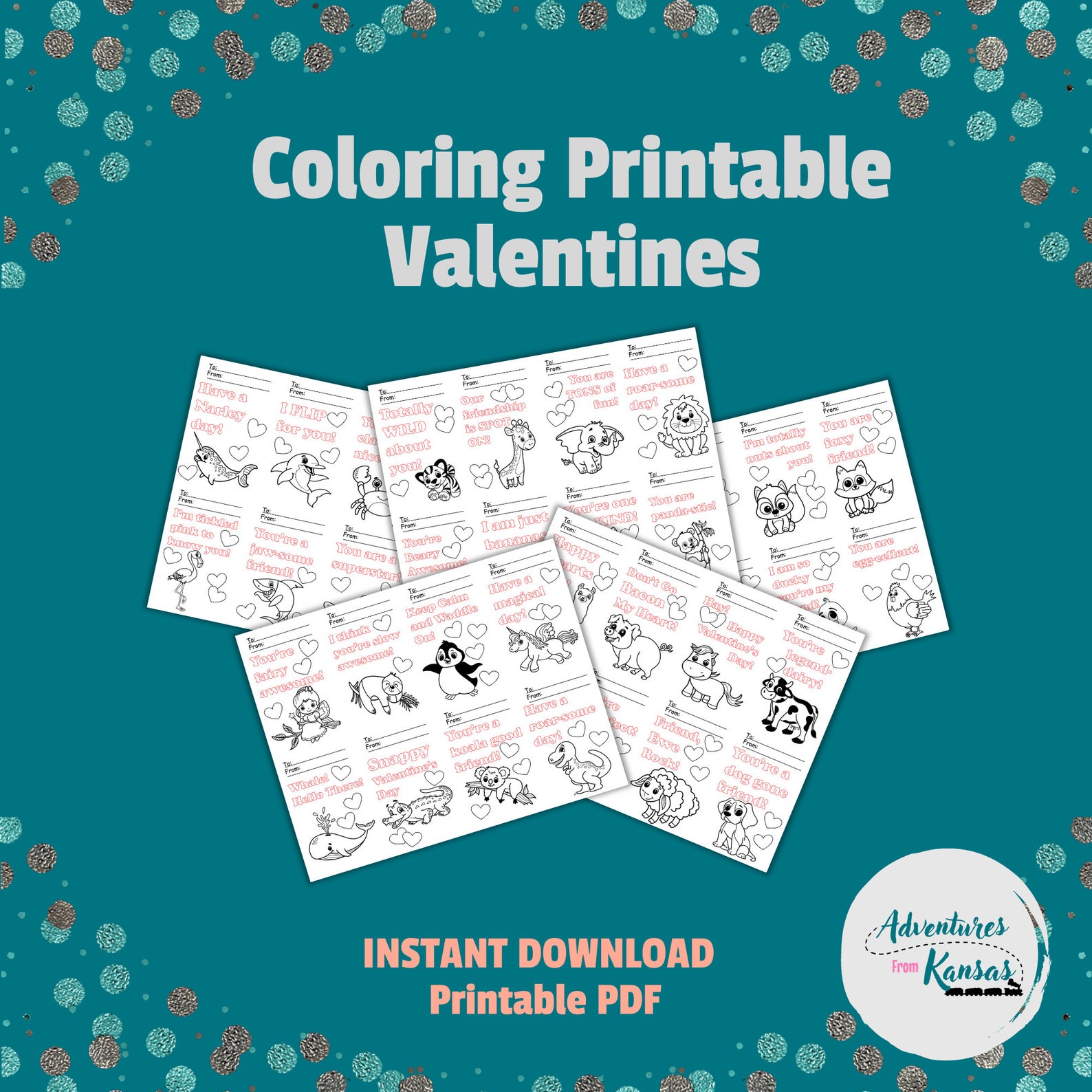 Coloring Printable Classroom Valentines Funny Animal Fillable ...