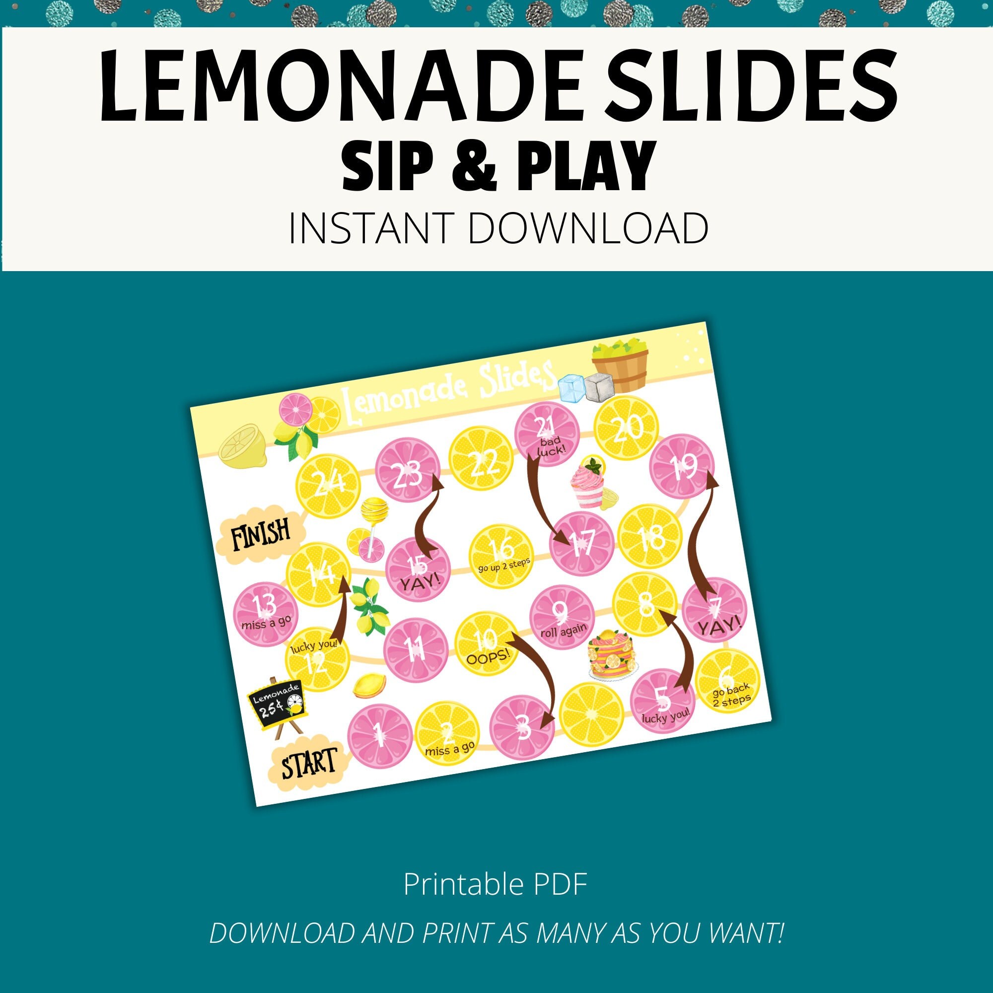 Printable Lemonade Slide Family Board Game - Etsy