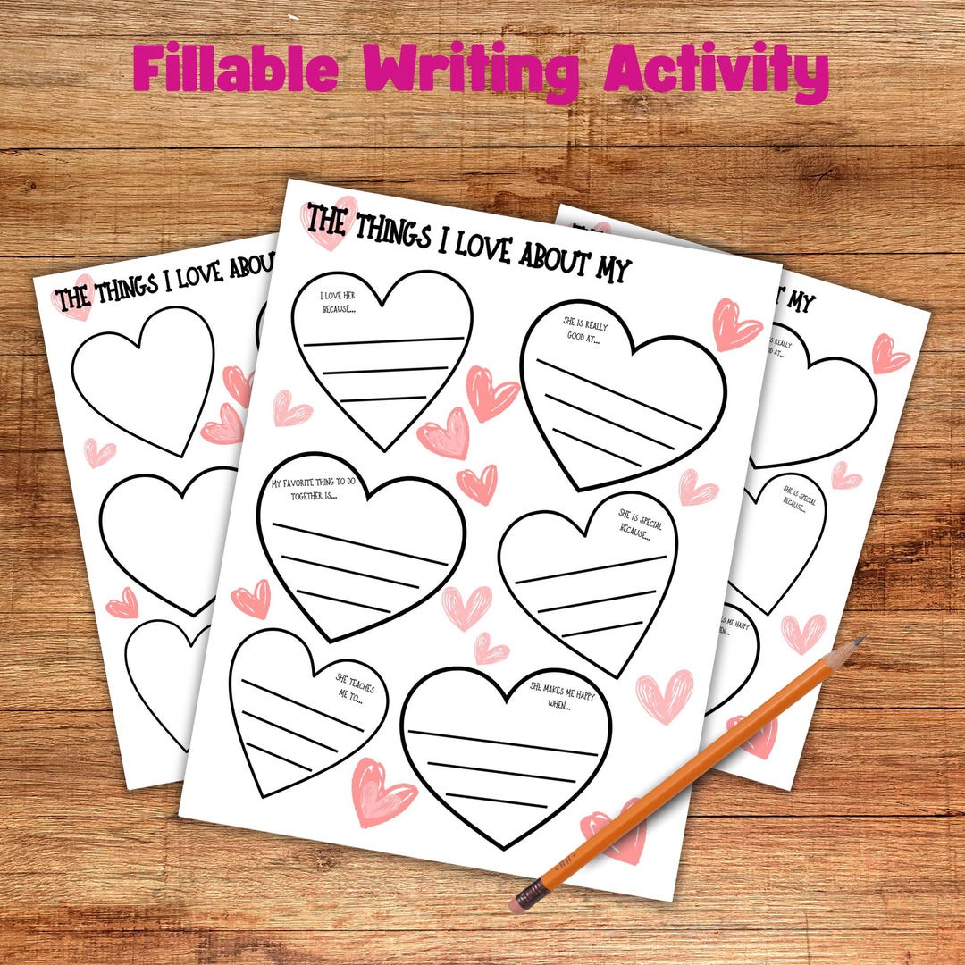 Fillable Favorite Things Love Ones, I Love About Keepsake Writing ...