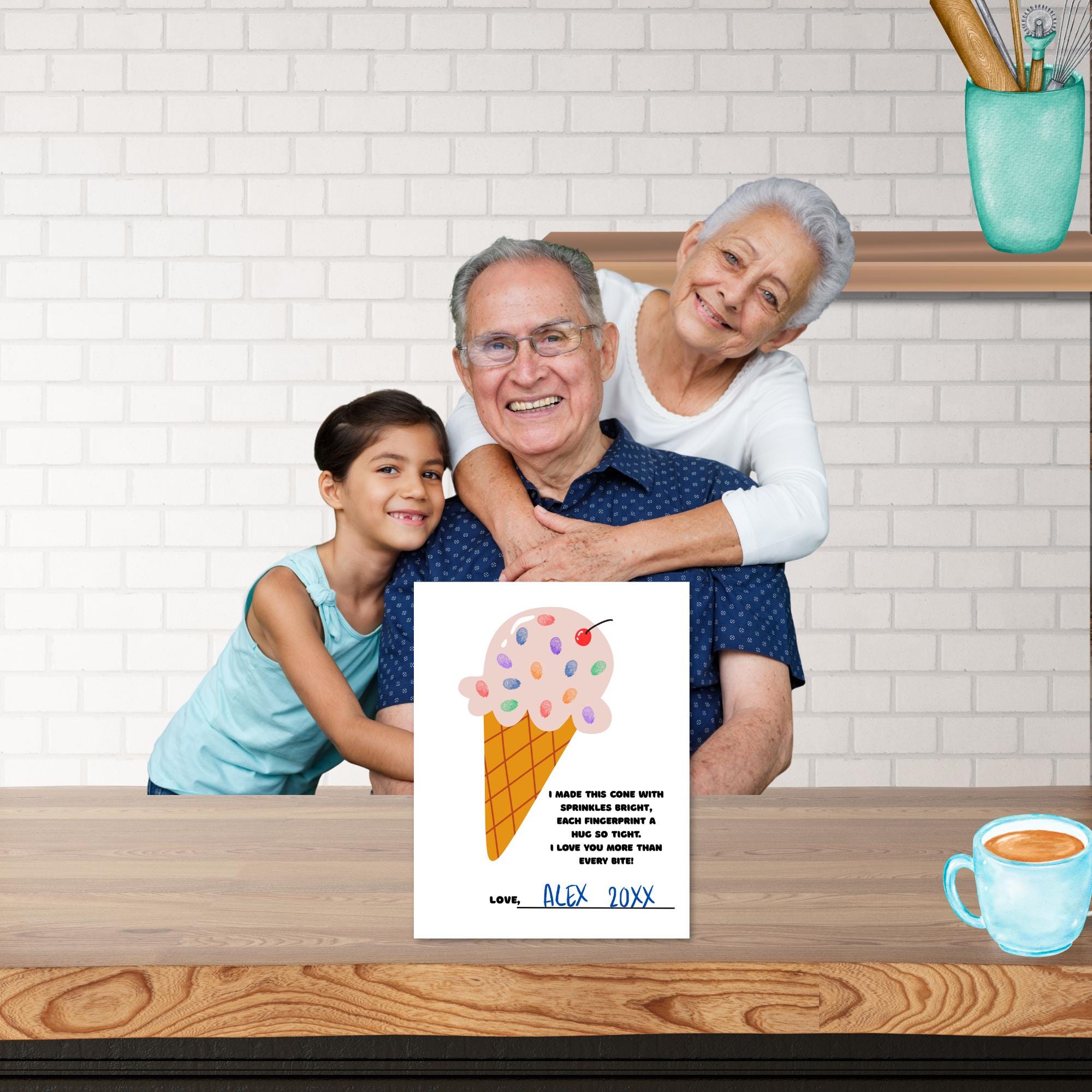 Ice Cream Fingerprint Art Summer Keepsake for Birthdays, Grandparents ...
