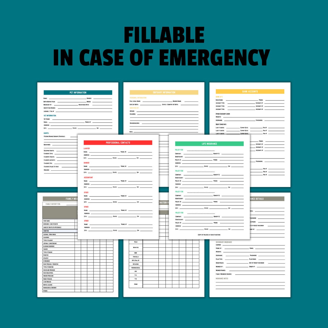 Fillable Emergency Binder Printable for in Case of Emergency What If ...