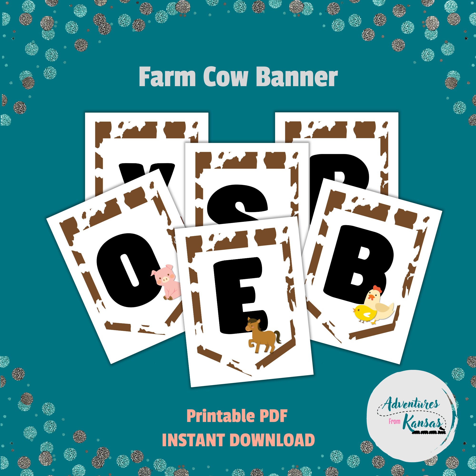 Cow Print With Farm Animals Flag Banner Alphabet A Z - Etsy