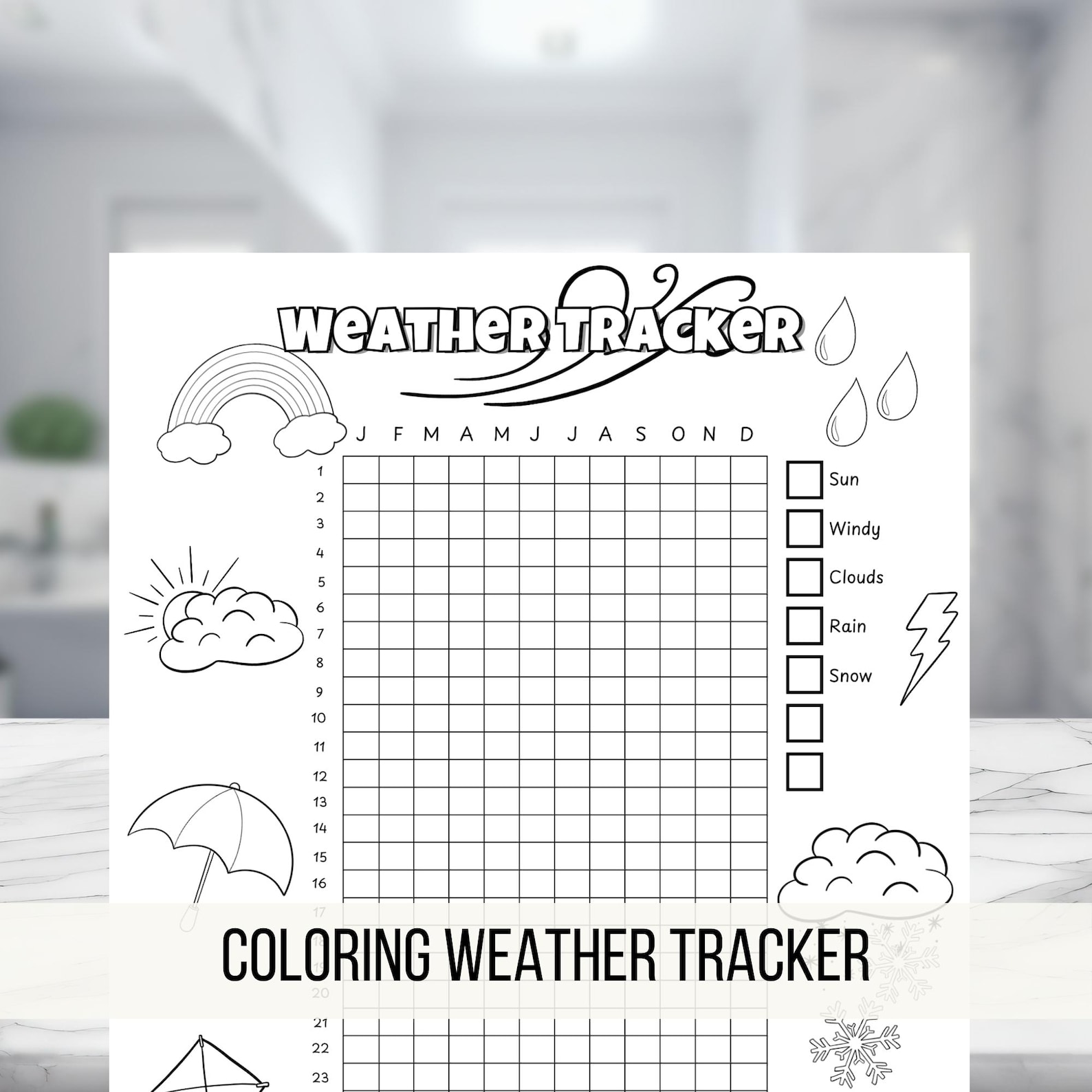 Yearly Weather Tracker Worksheet Coloring Journal Page - Works for ...