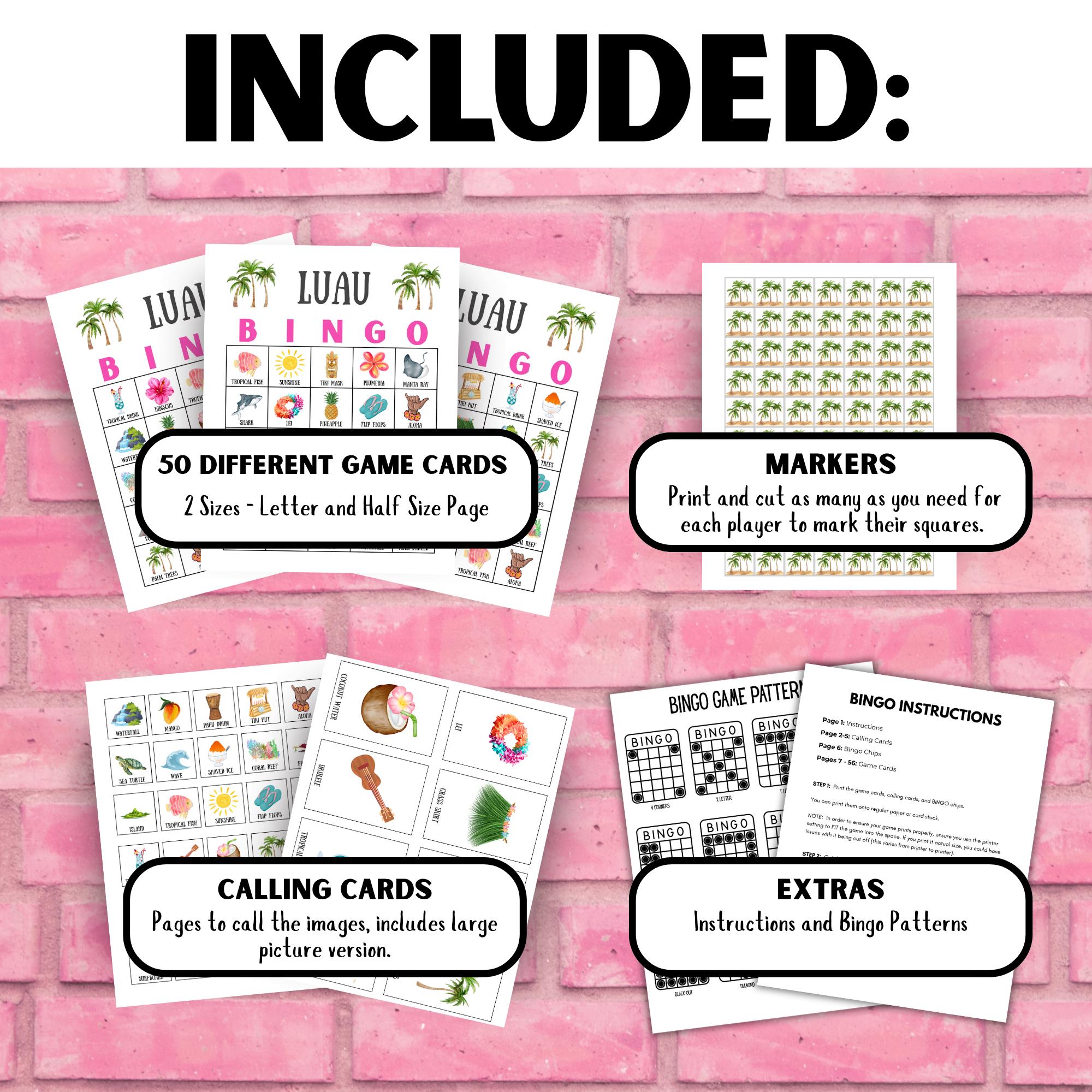 Luau Bingo Printable for Classrooms, Senior Activities, Family Game ...