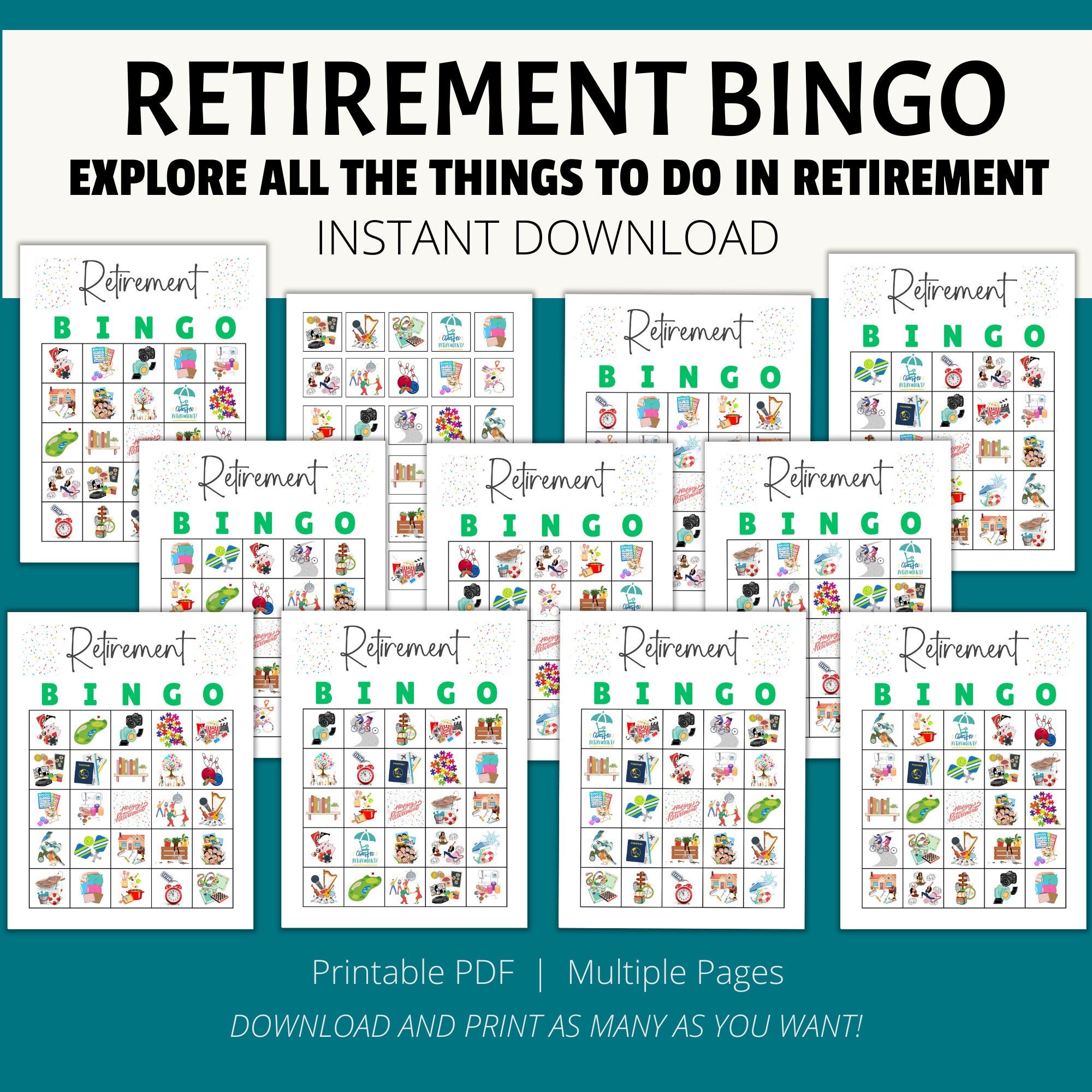 Retirement Bingo Game Printable Featuring Classic Retirement Hobbies to ...