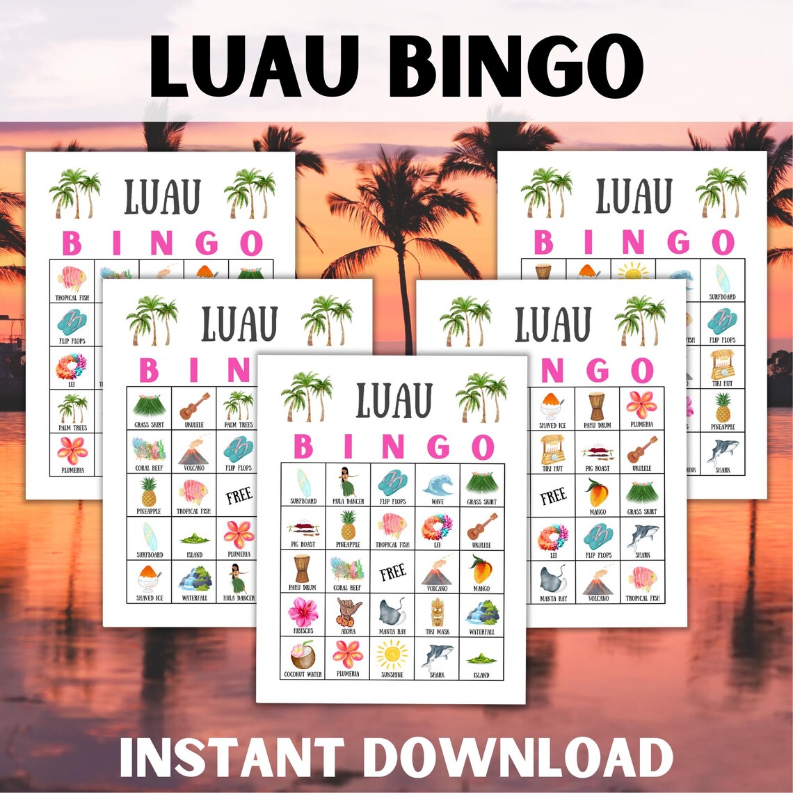 Luau Bingo Printable for Classrooms, Senior Activities, Family Game ...
