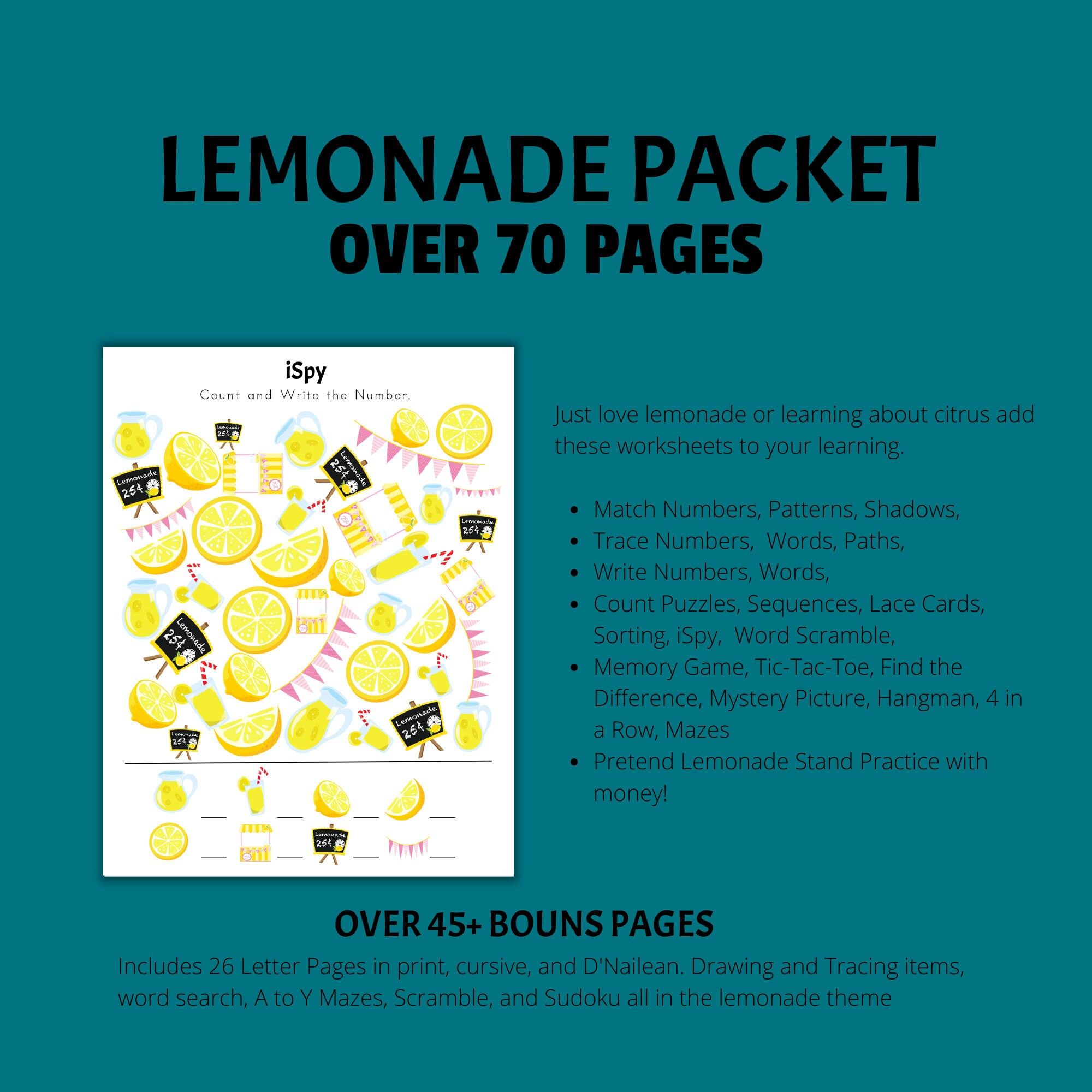Lemonade Activity Sheets for Kids | Lemonade Stand Worksheets for ...