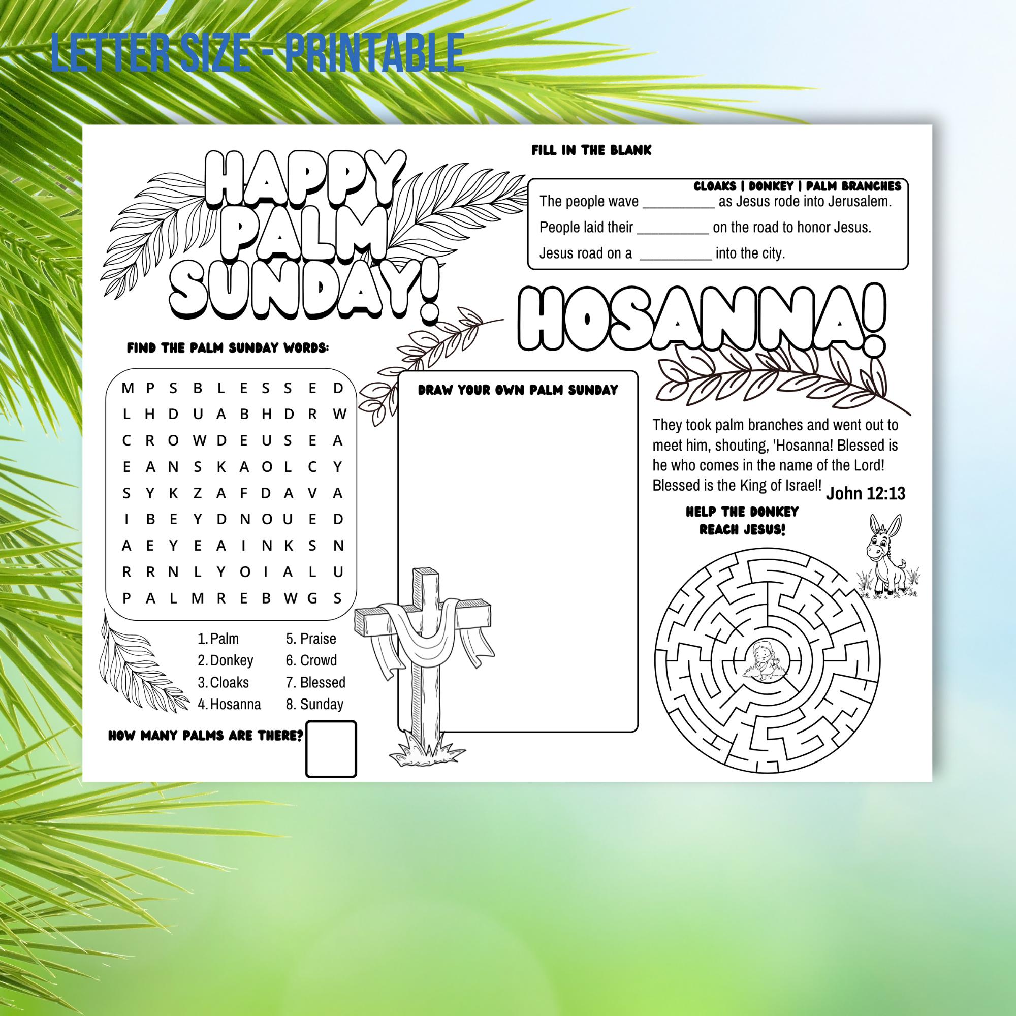 Palm Sunday Activity Game Placemat for Kids, Sunday School Unit ...