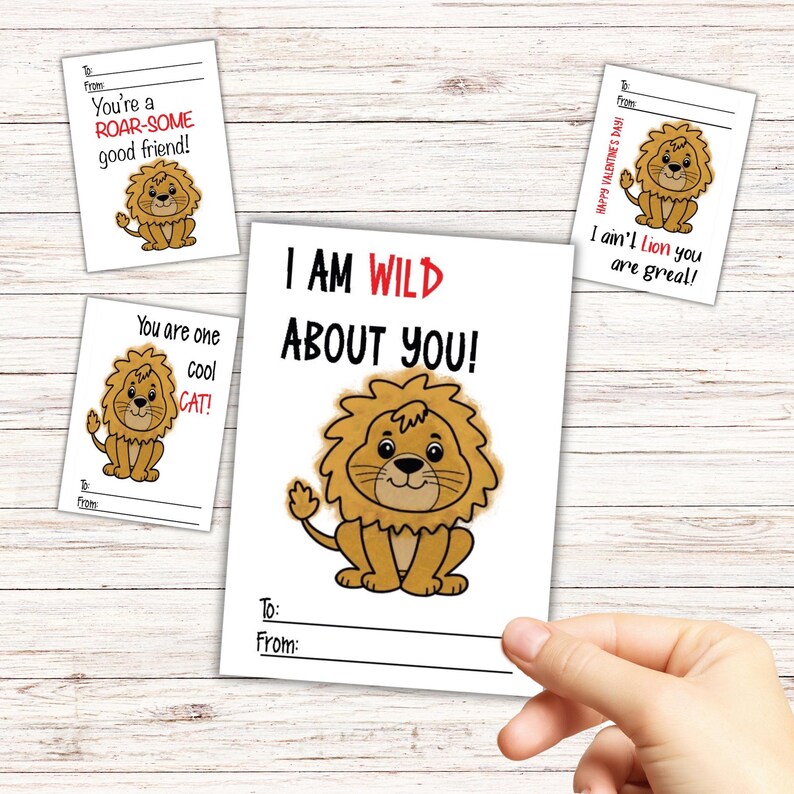 Lion Pun Classroom Valentines, Class Valentines Animals, Valentine ...