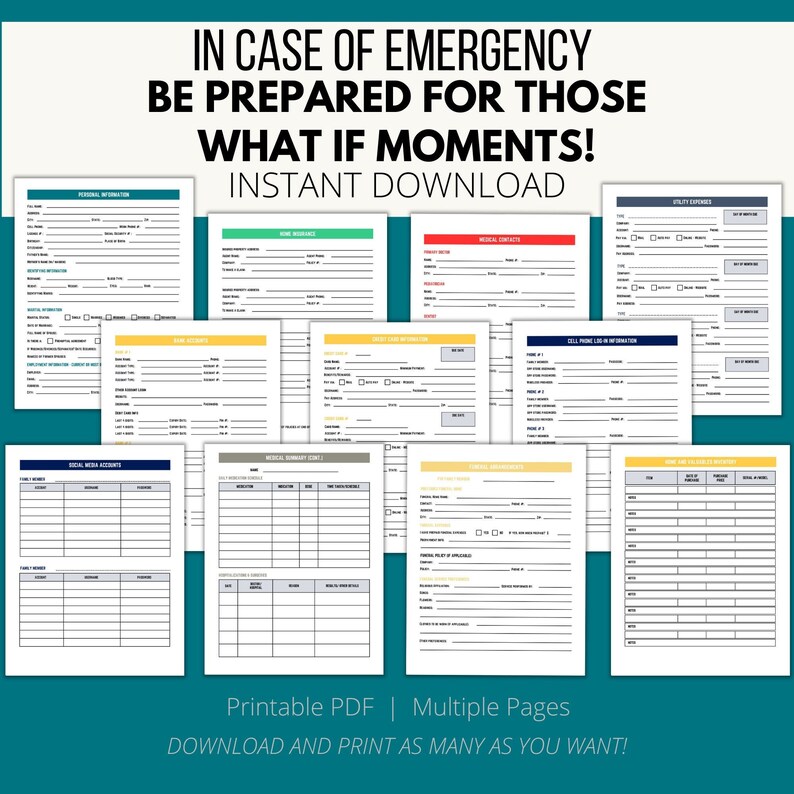 Fillable Emergency Binder Printable for in Case of Emergency What If ...