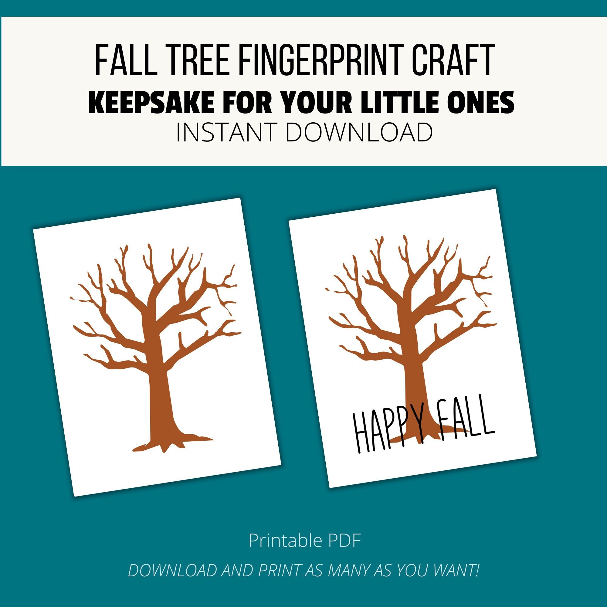 Fall Tree Fingerprint Keepsake Gift Craft | Printable Autumn Handprint ...