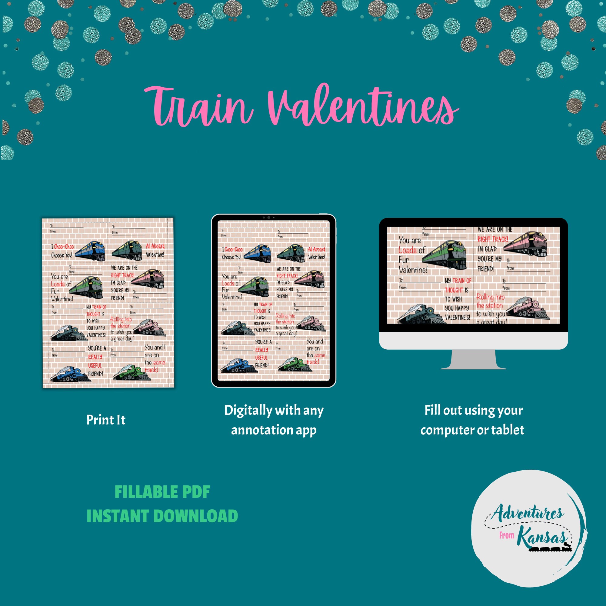 FILLABLE Printable Train Classroom Valentines Kids Train - Etsy