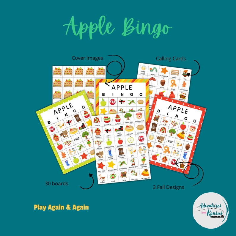 Apple Bingo Printable for Classrooms, Senior Activities, School, Family ...