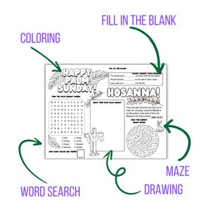 Palm Sunday Activity Game Placemat for Kids, Sunday School Unit ...