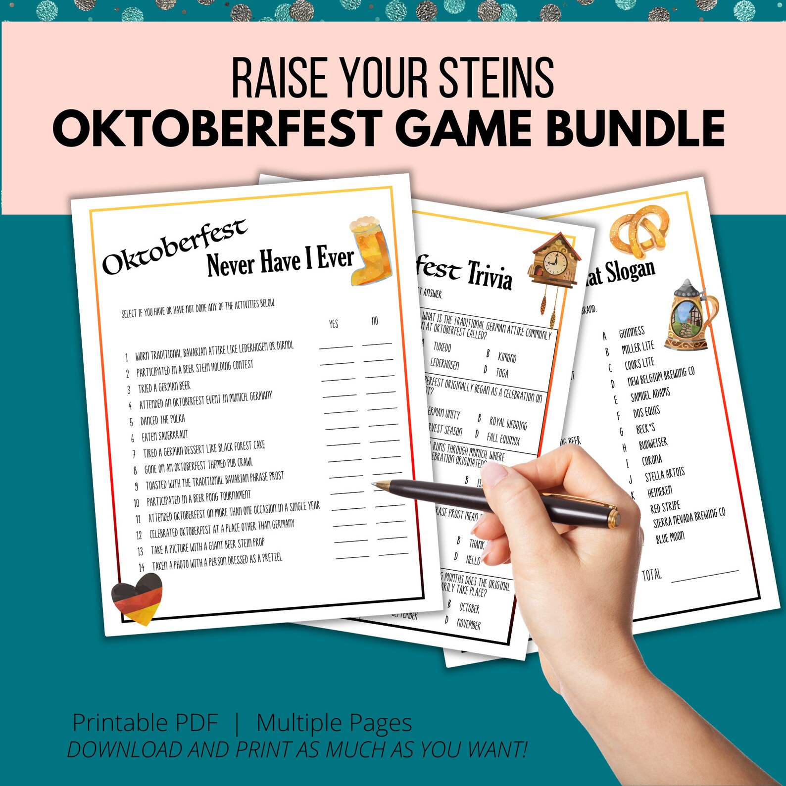 Oktoberfest Game Printable Bundle, 15 Octoberfest Games Adult Party ...