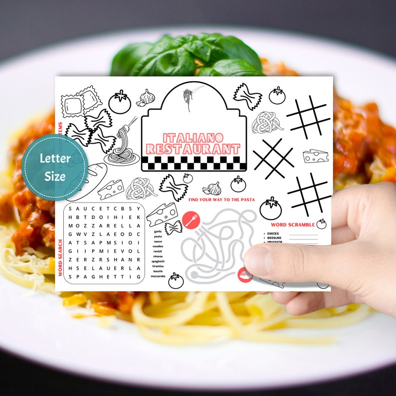 Personalized Pasta Night Activity Placemat Customize Pasta Restaurant ...