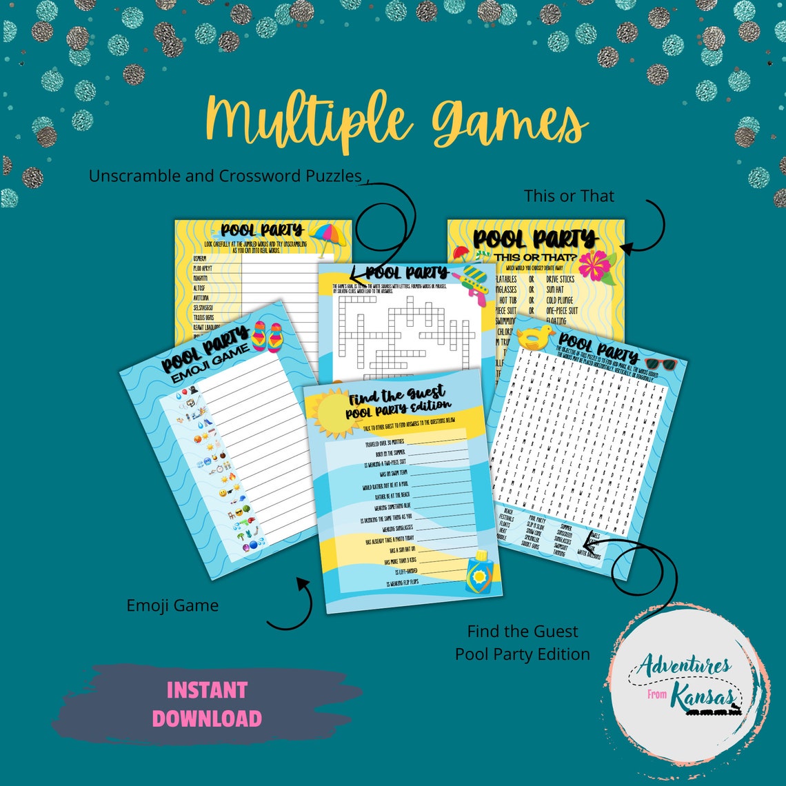 Pool Party Themed Printable Games Printable Summertime Party Bundle ...