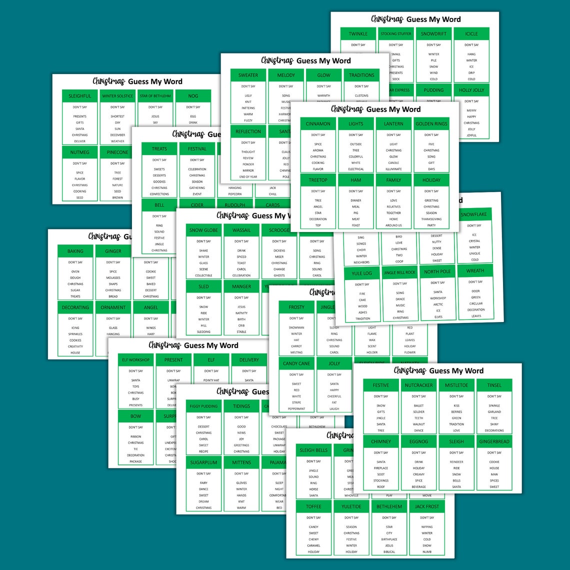 Printable Christmas Guess My Word Group Gathering Party Game for ...