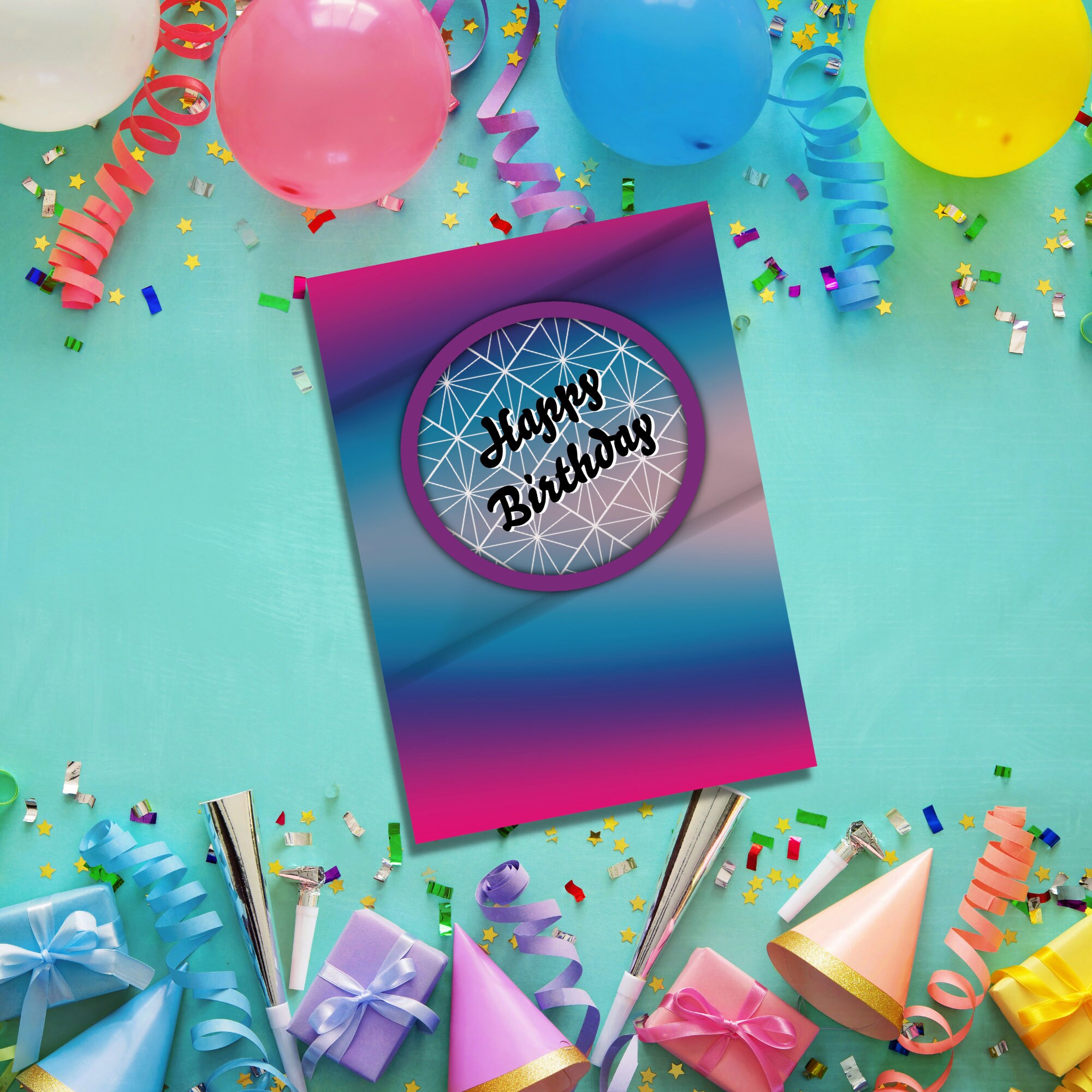 Printable Happy Birthday Card Neon 80s Feel B-day Card - Etsy