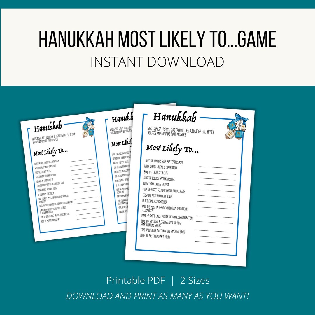 Hanukkah Most Likely to Printable Game, Ice Breaker Game for Office ...