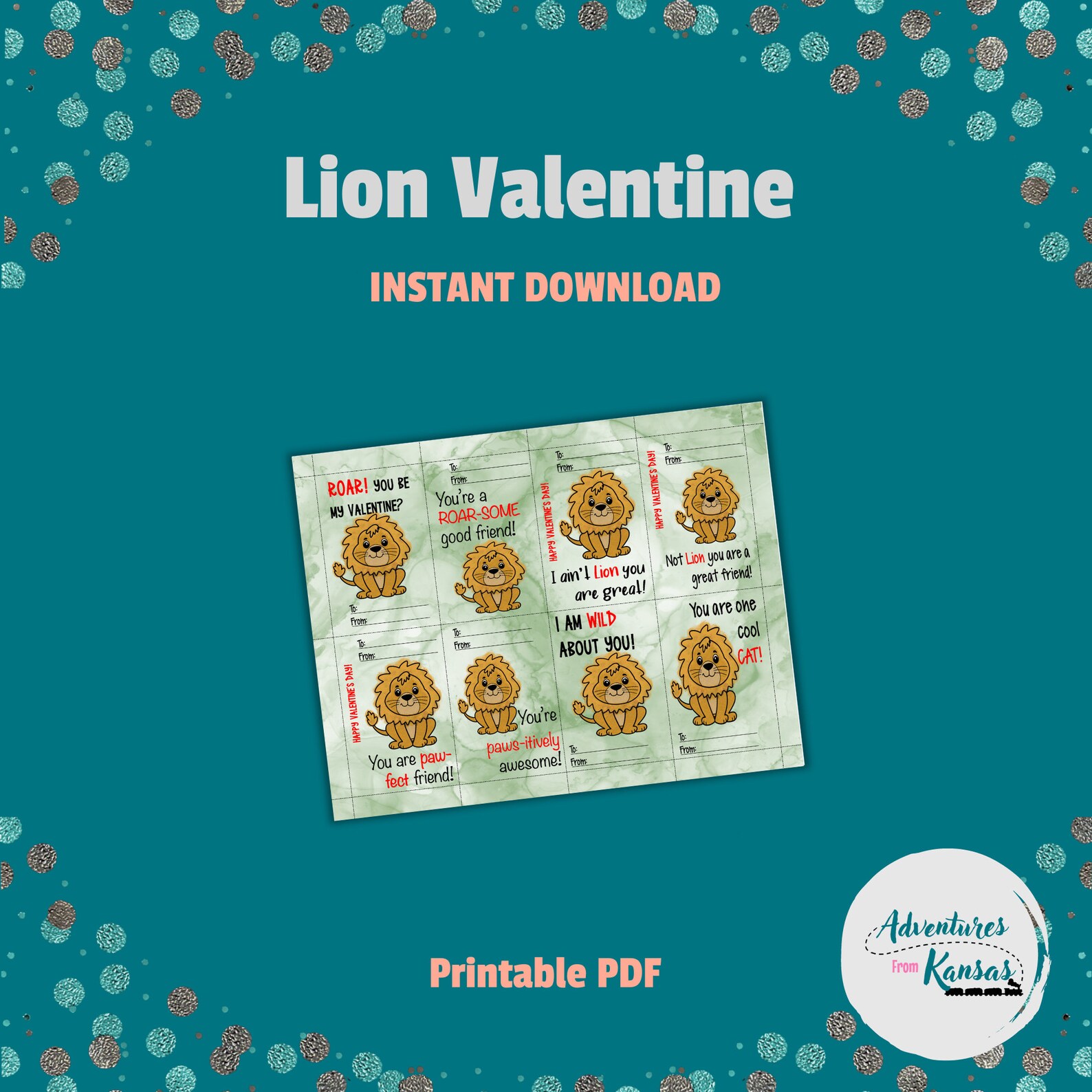 Lion Printable Classroom Valentines Funny Lion Valentines FILLABLE Cute ...