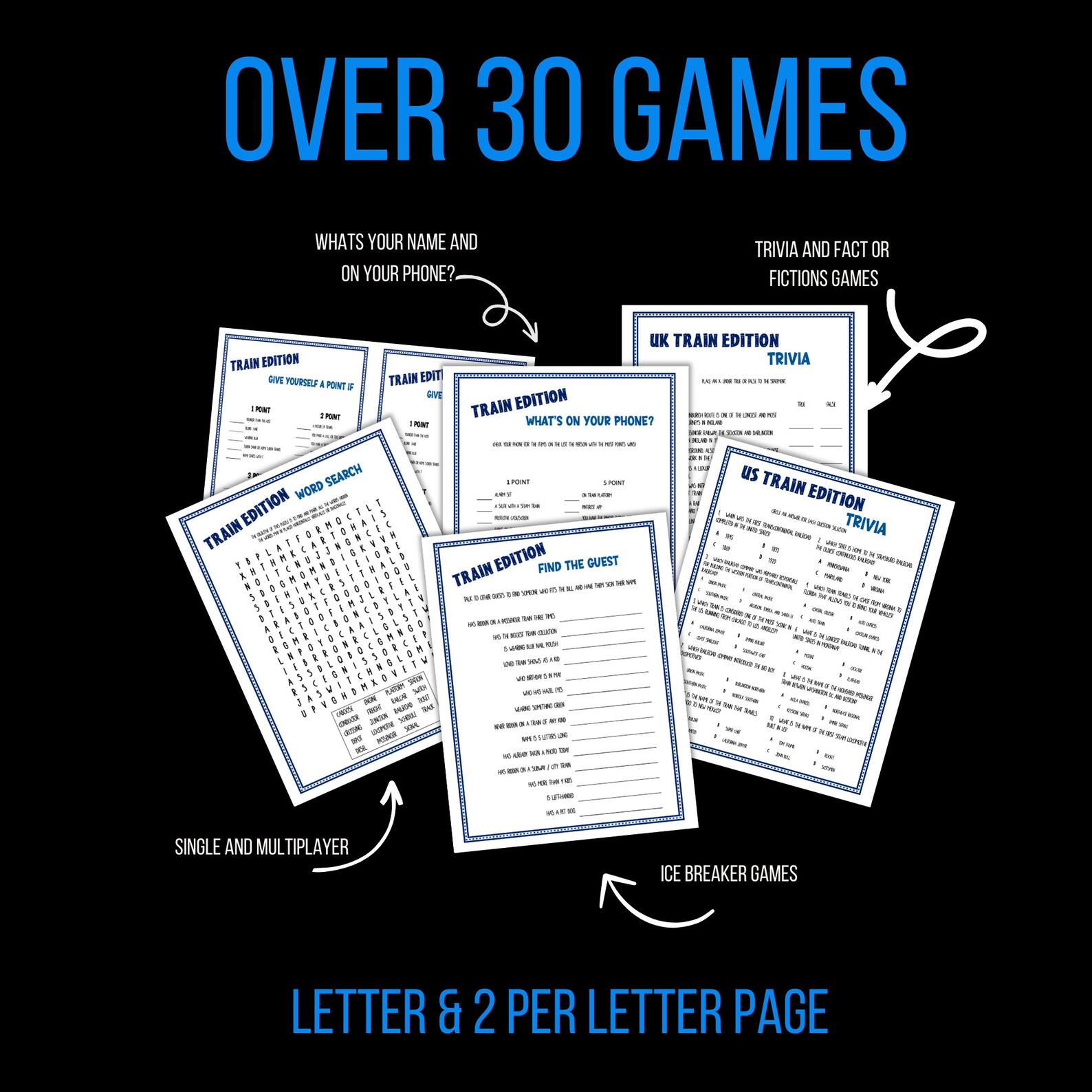 Train Activity Game Bundle, 40 Train Themed Printable Games for Family ...