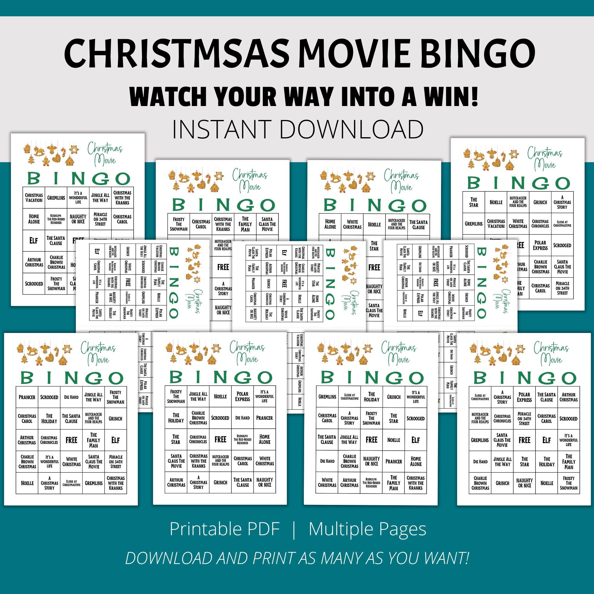 Christmas Movie Bingo Game Printable Featuring Classic Family Friendly ...