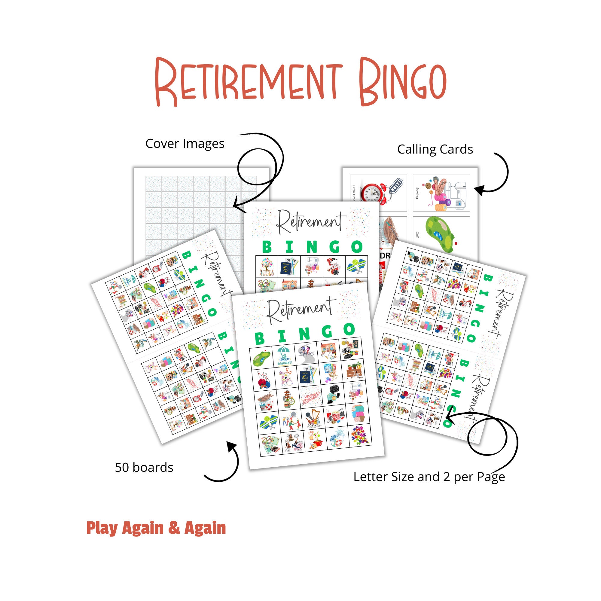 Retirement Bingo Game Printable Featuring Classic Retirement Hobbies to ...