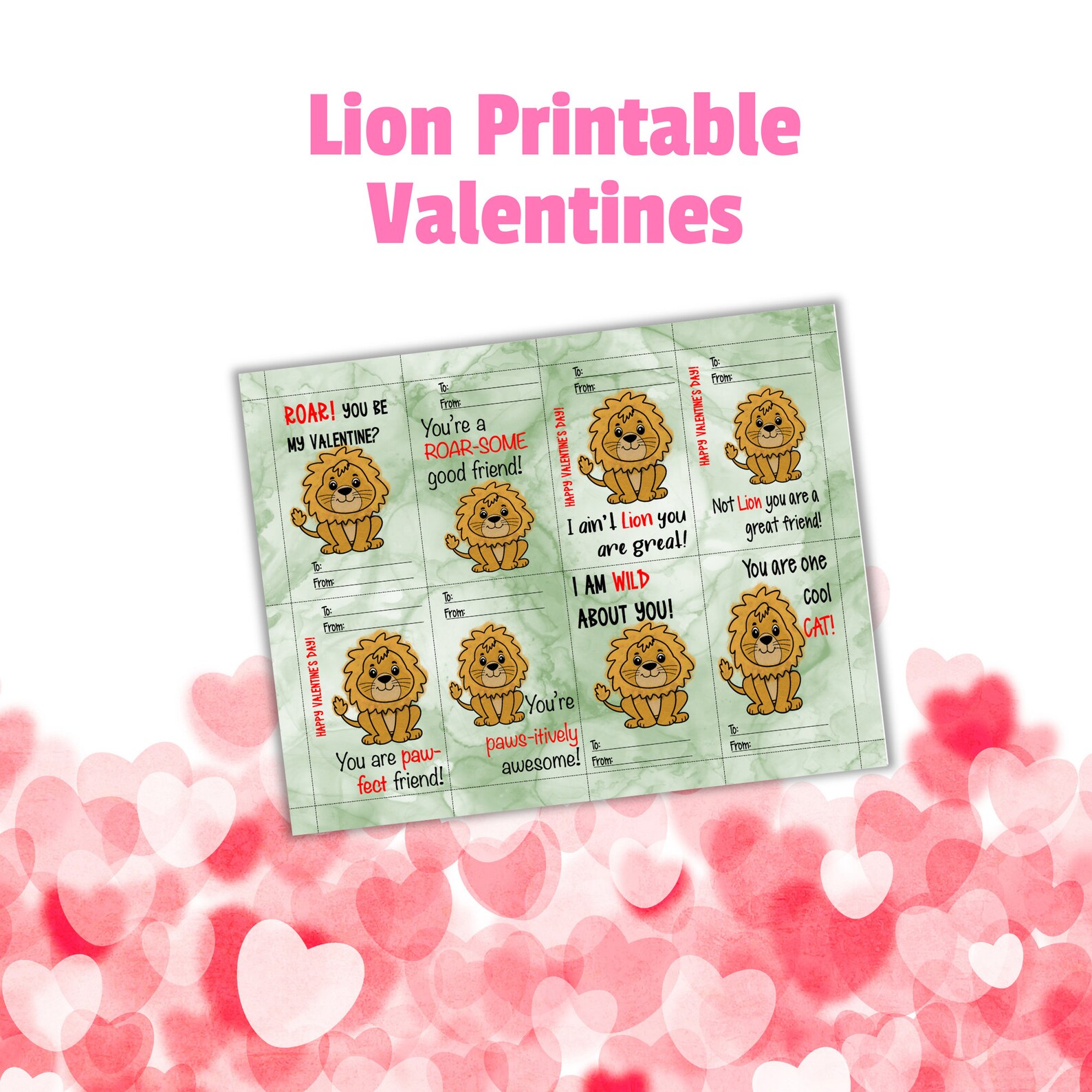 Lion Printable Classroom Valentines Funny Lion Valentines FILLABLE Cute ...
