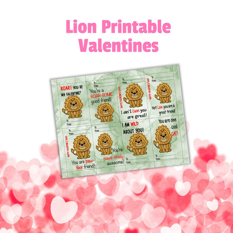 Lion Printable Classroom Valentines Funny Lion Valentines FILLABLE Cute ...