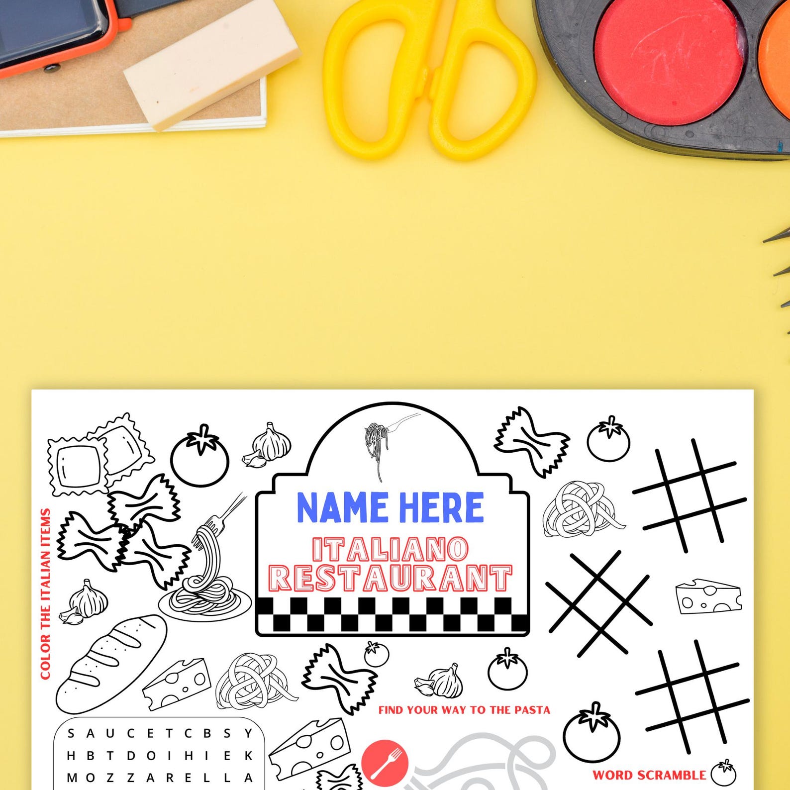 Spaghetti Pasta Night Personalize Activity Italian Unit Placemat ...