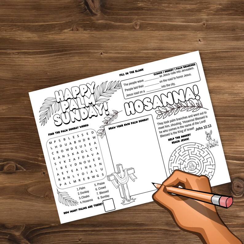 Palm Sunday Activity Game Placemat for Kids, Sunday School Unit ...