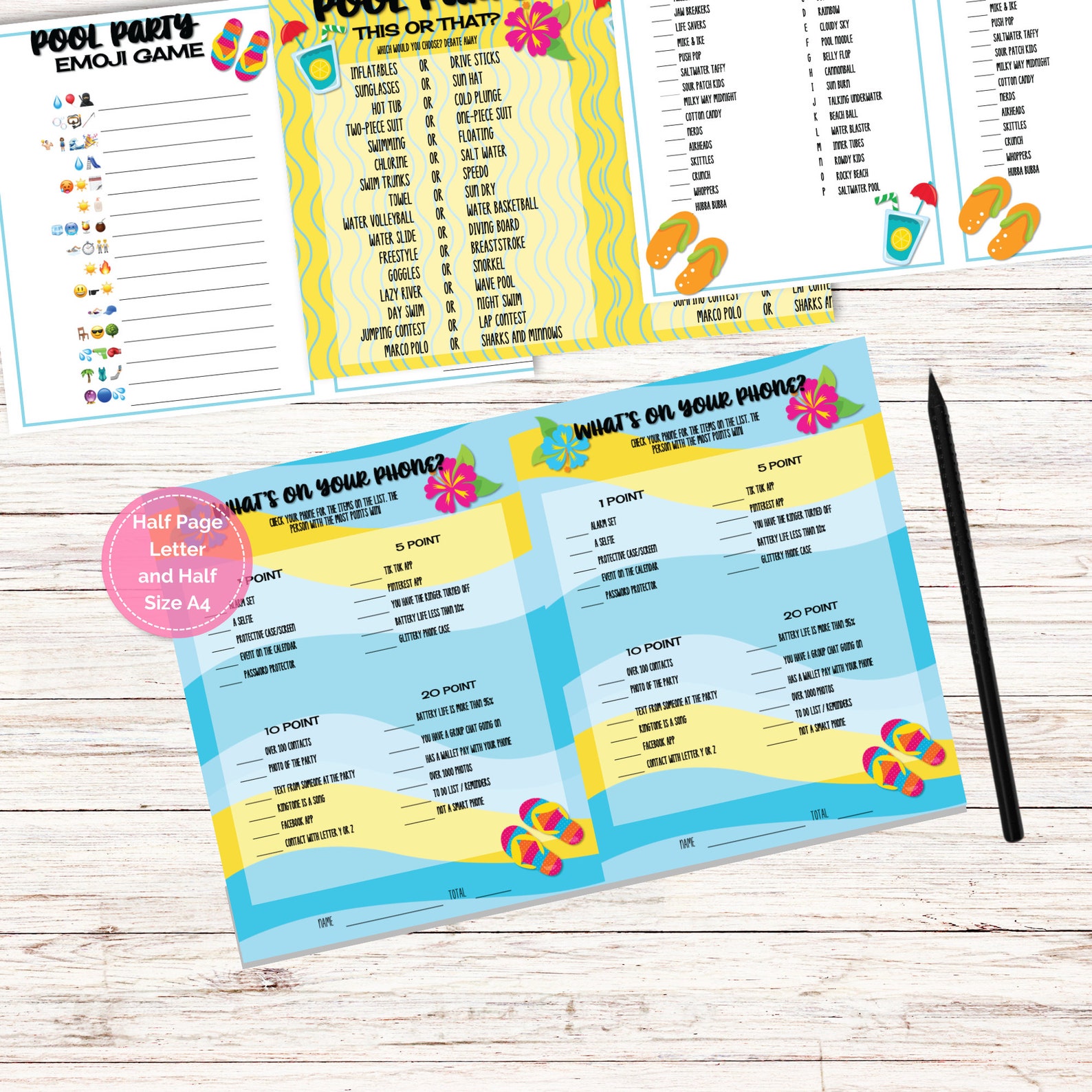 Pool Party Themed Printable Games | Printable Summertime Party Bundle ...