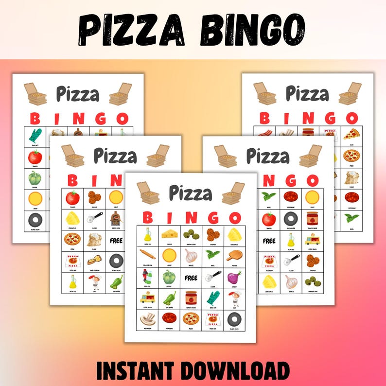 Pizza Bingo Printable for Classrooms, Senior Activities, School, Family ...
