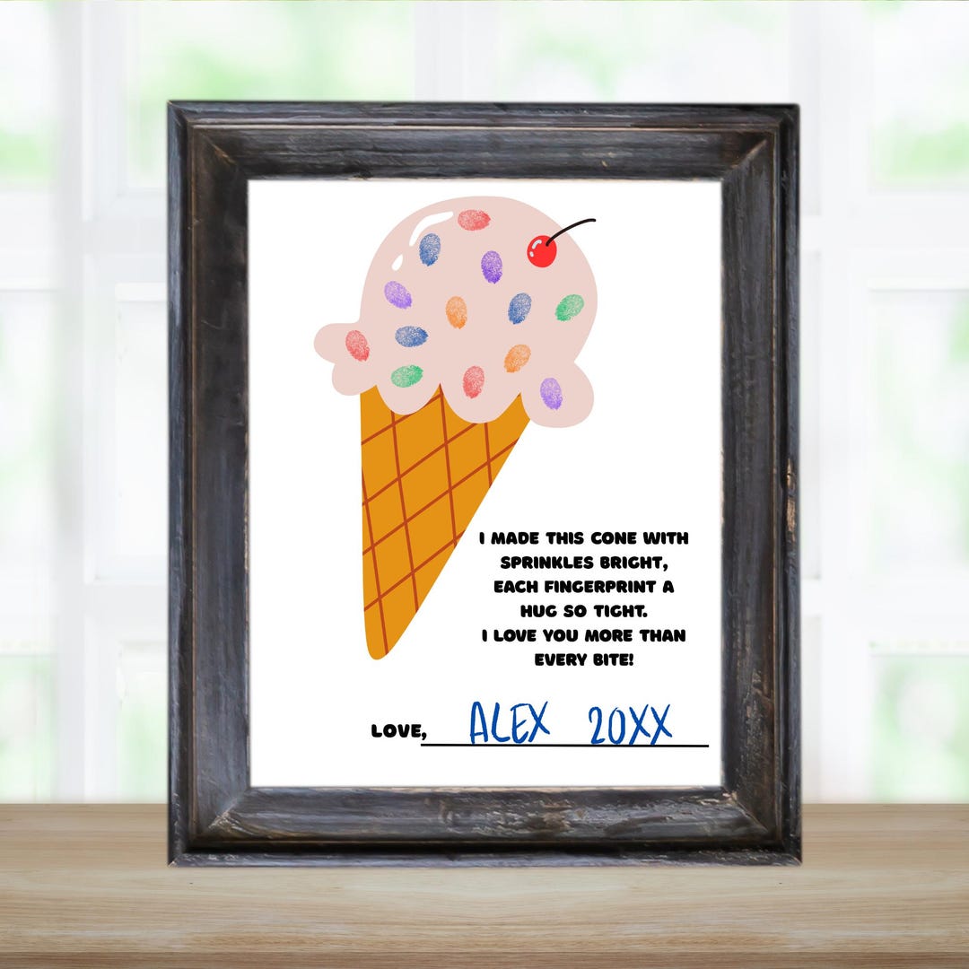 Ice Cream Fingerprint Art Summer Keepsake for Birthdays, Grandparents ...