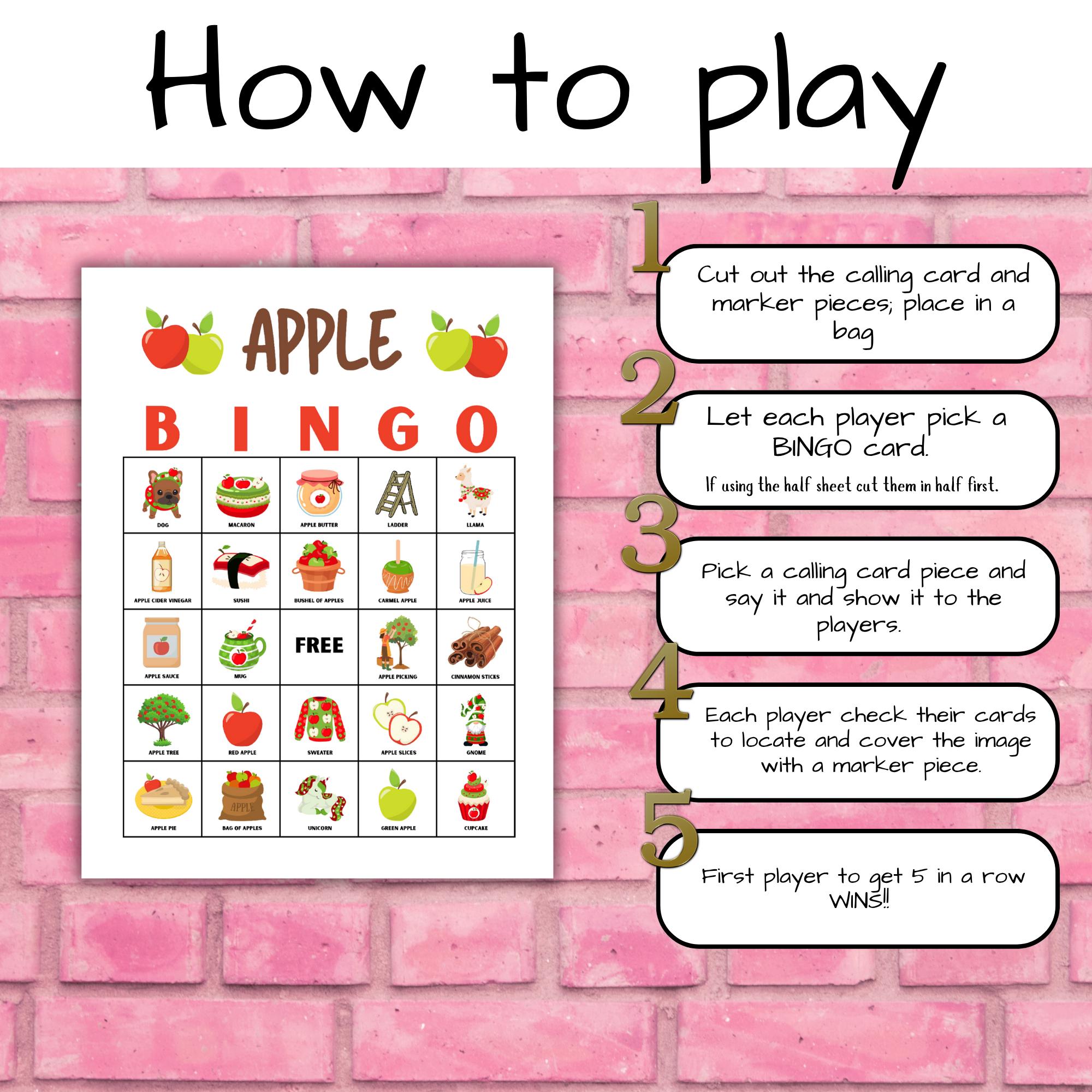 Apple Bingo Printable for Classrooms, Senior Activities, School, Family ...