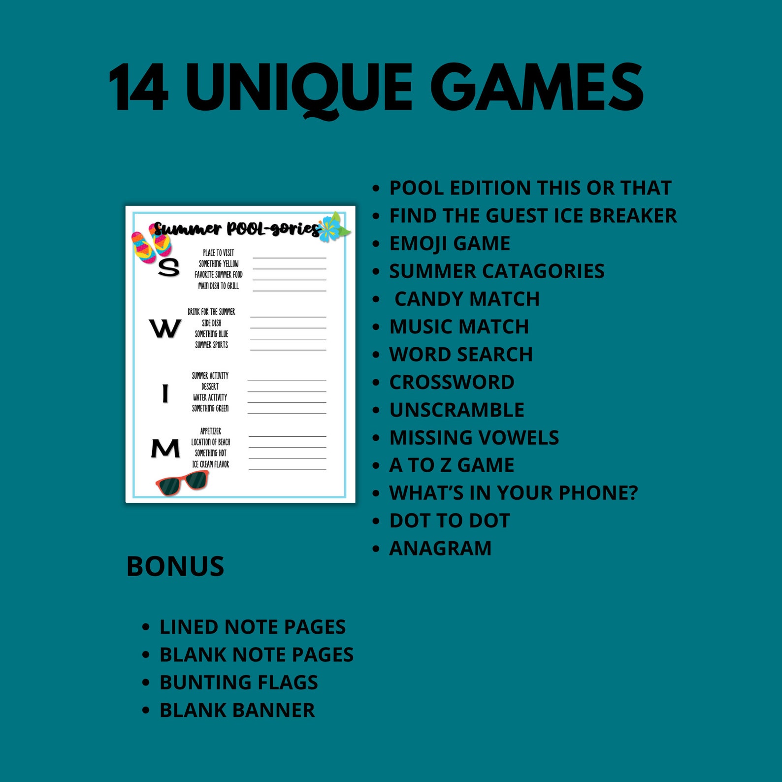 Pool Party Themed Printable Games | Printable Summertime Party Bundle ...