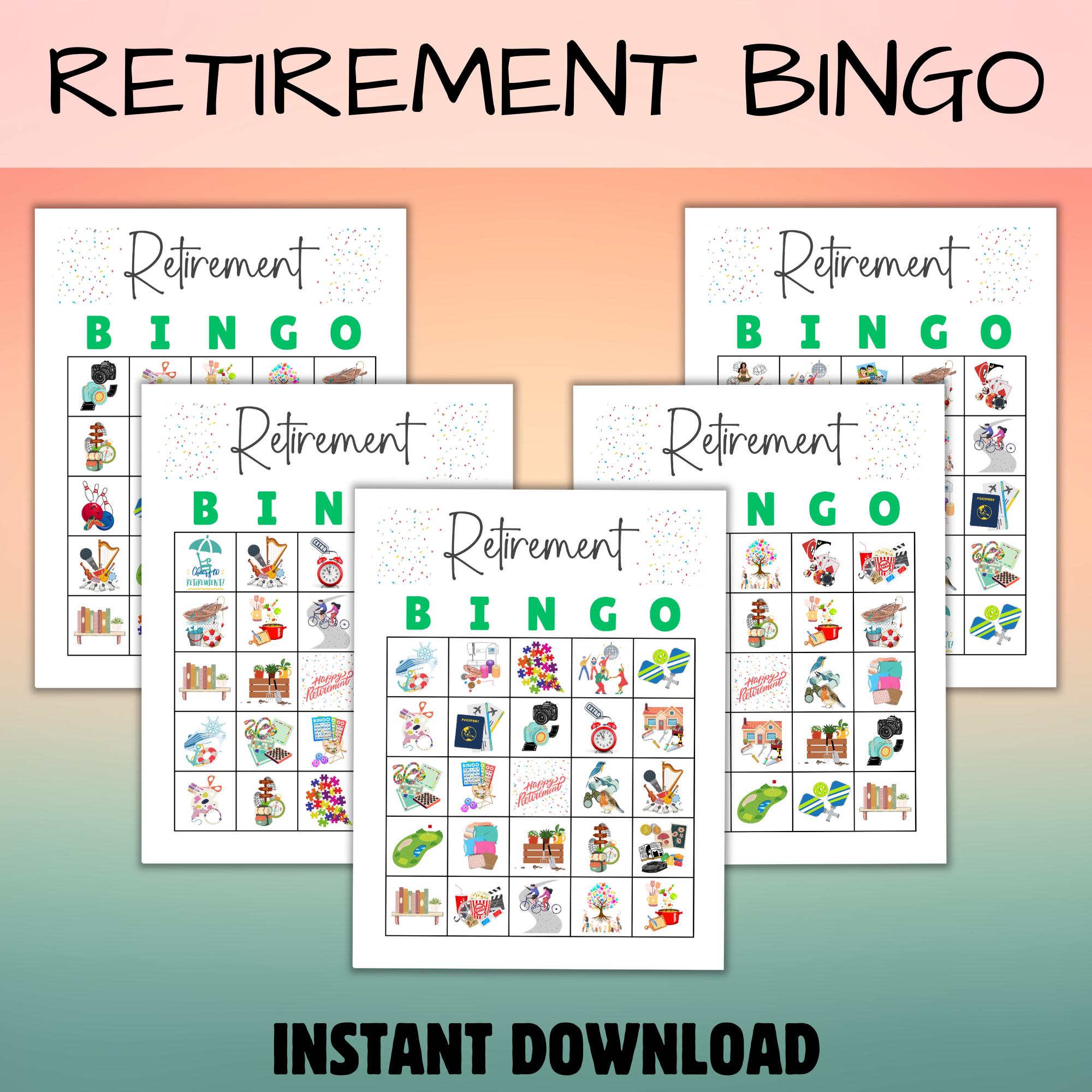 Retirement Bingo Game Printable Featuring Classic Retirement Hobbies to ...