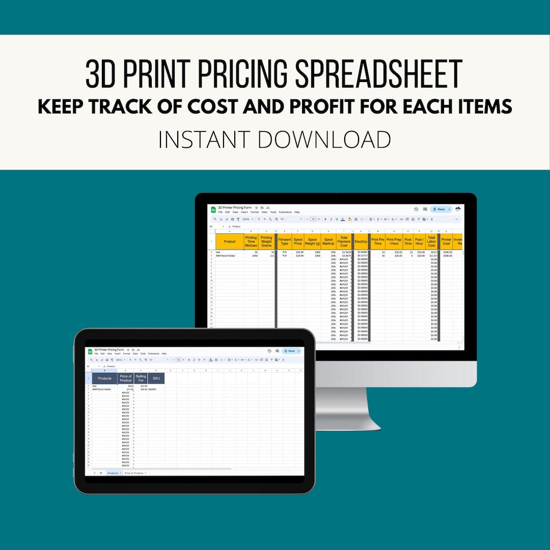 3D Print Pricing Spreadsheet Use With Google Sheets to Keep Track of ...