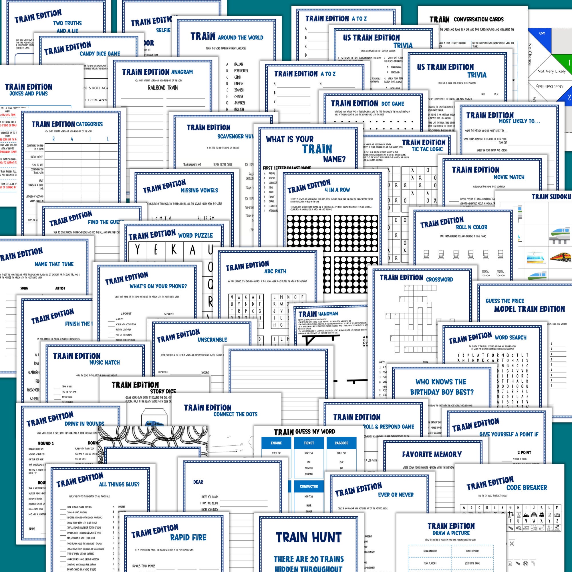 Train Activity Game Bundle | 40 Train Themed Printable Games for Family ...