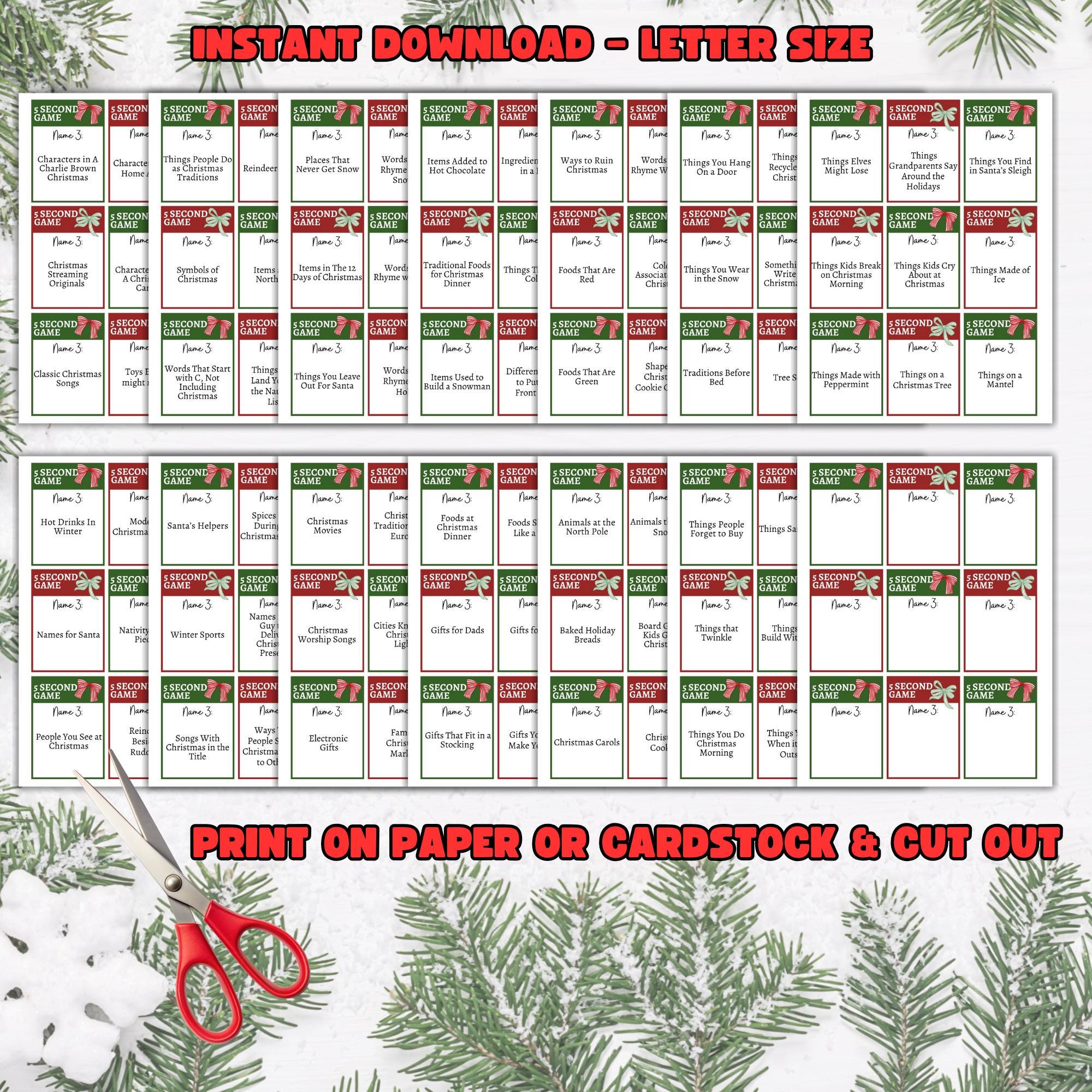 5 Second Christmas Game, Christmas Printable Party Activity for ...