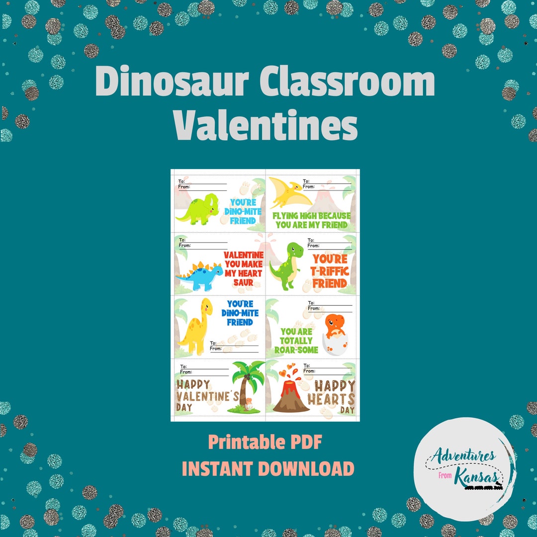 FILLABLE Printable Dinosaur Classroom Valentines Kids Dino Valentines ...