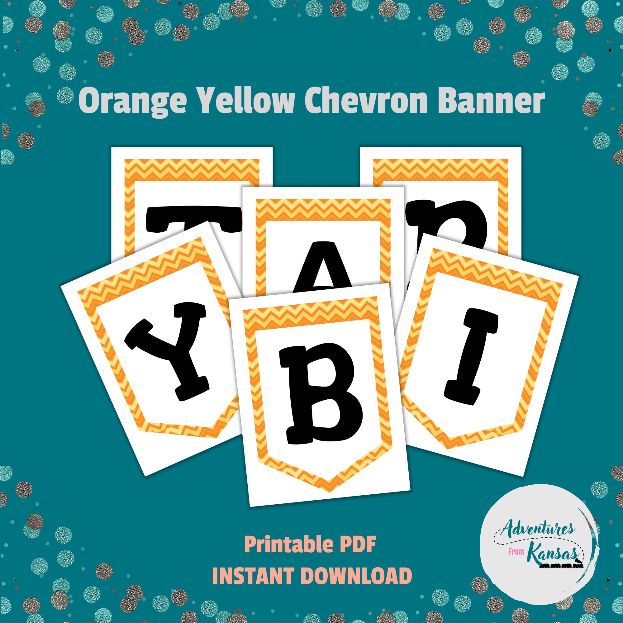Orange Yellow Chevron Printable Flag Banner Alphabet A Z Birthday Party ...