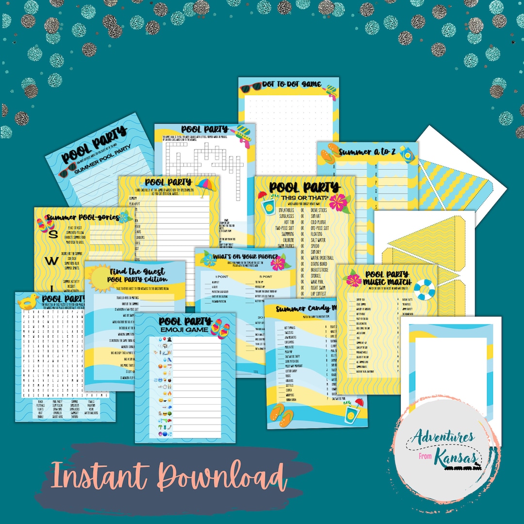 Pool Party Themed Printable Games Printable Summertime Party Bundle ...