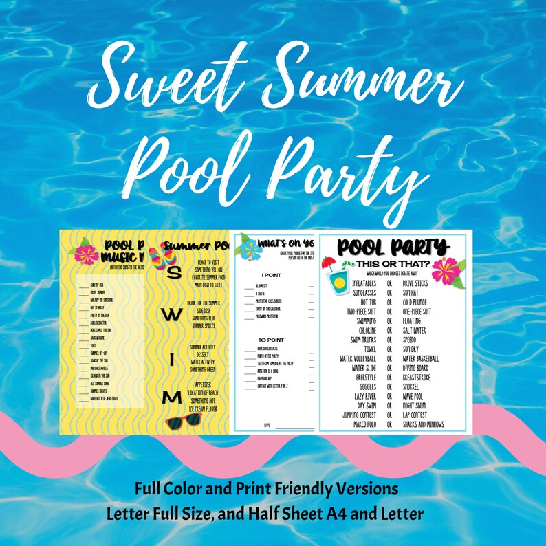 Pool Party Themed Printable Games Printable Summertime Party Bundle ...