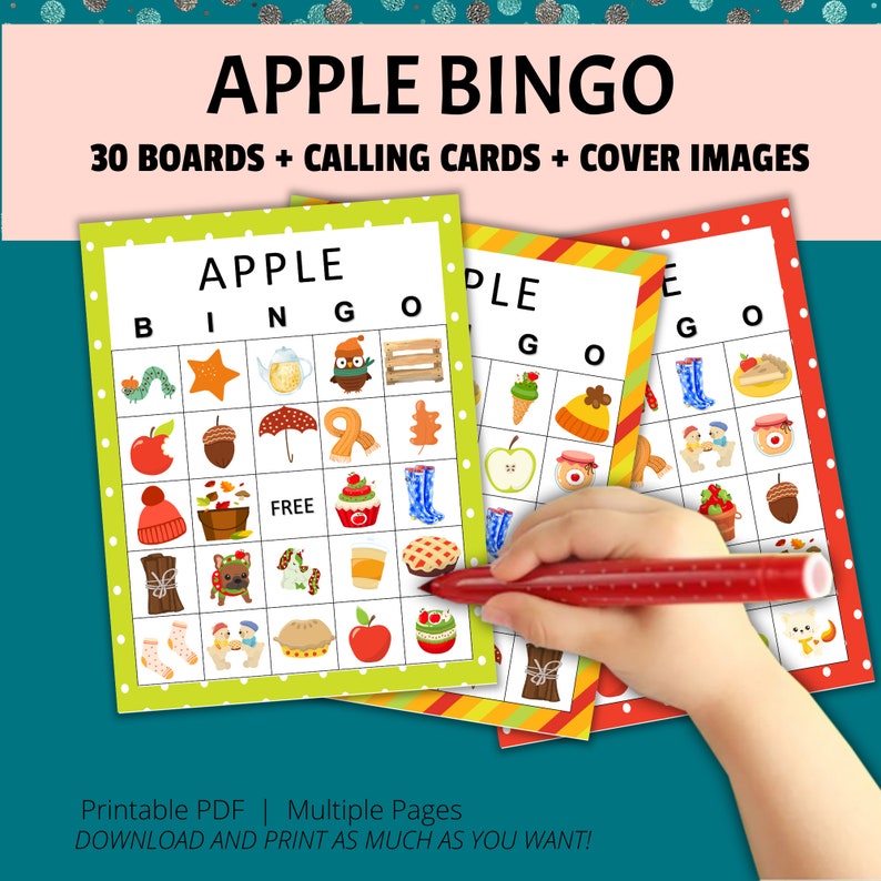 Apple Bingo Printable for Classrooms, Senior Activities, School, Family ...