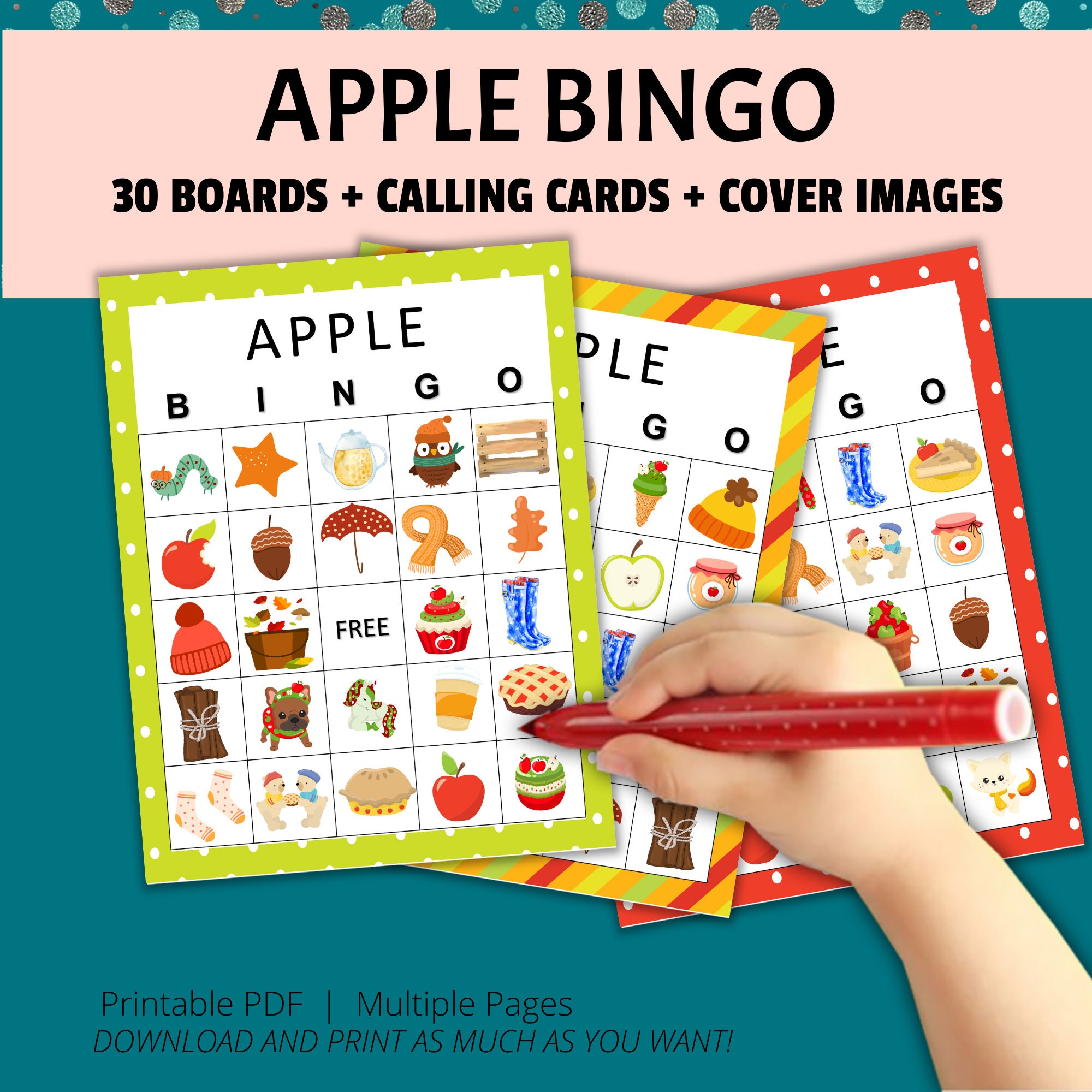 Apple Bingo Printable for Classrooms, Senior Activities, School, Family ...