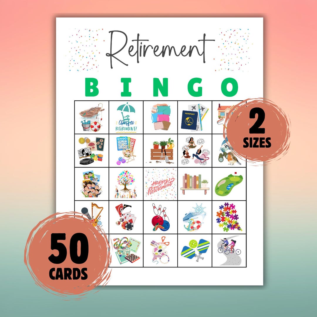 Retirement Bingo Game Printable Featuring Classic Retirement Hobbies to ...
