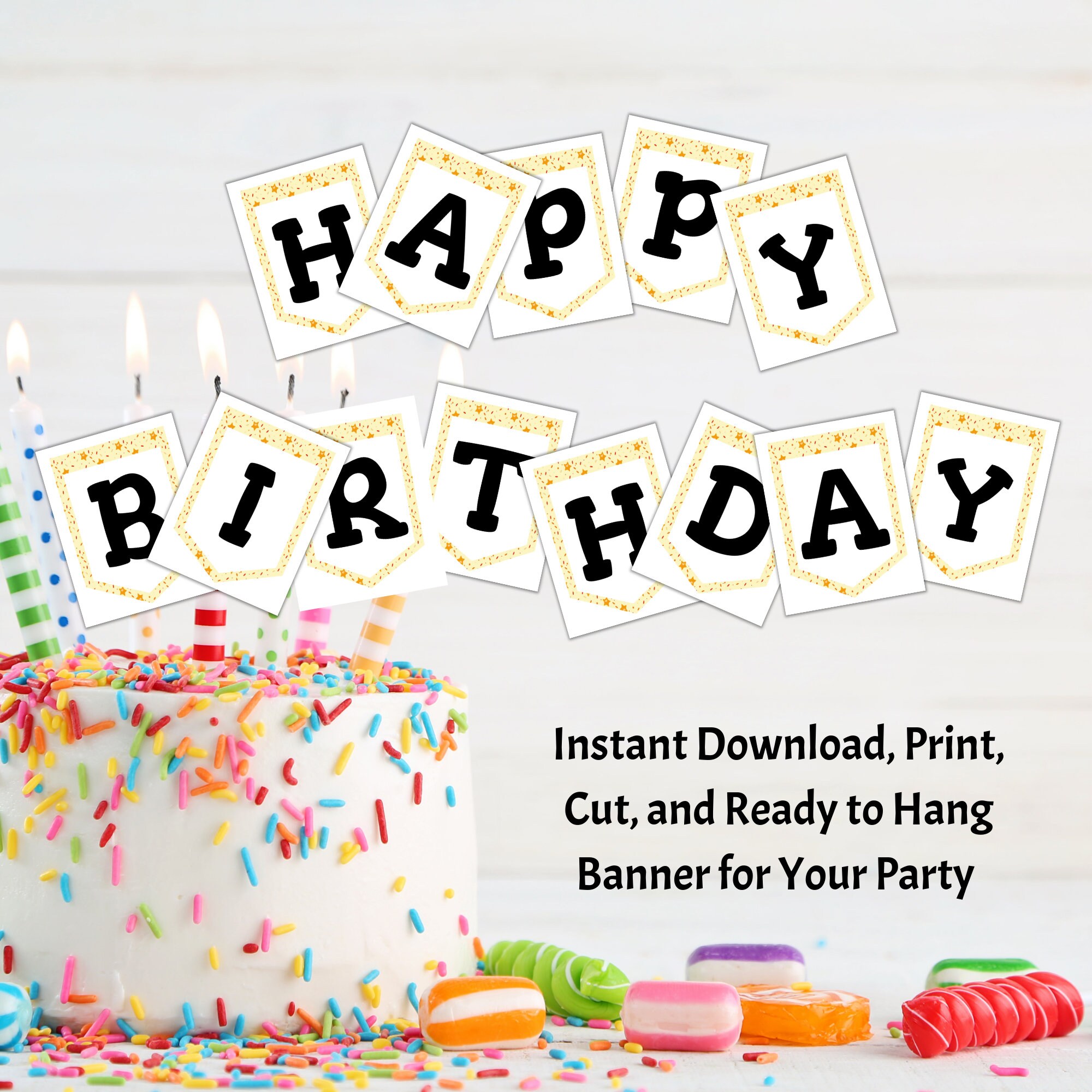Star Confetti Printable Flag Banner Alphabet A Z Birthday - Etsy