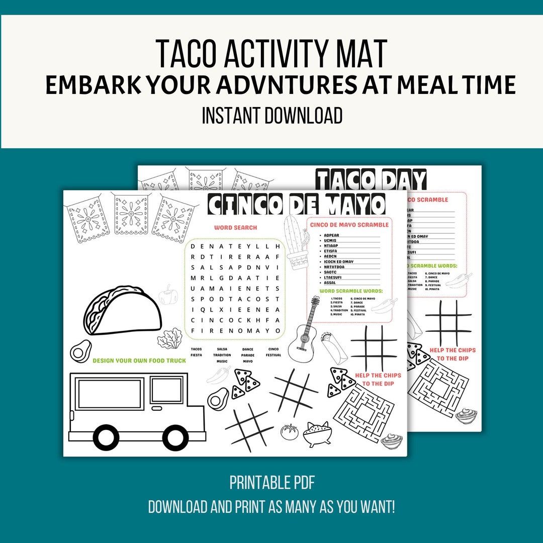 Personalized Taco Day Activity Placemat | Customize Cinco De Mayo ...